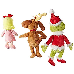 Aurora World Dr. Seuss Cindy Lou Who 12", Grinch Santa 19", & His Dog Max 18" Christmas Special Set of 3 Plush Toys, Multicolor