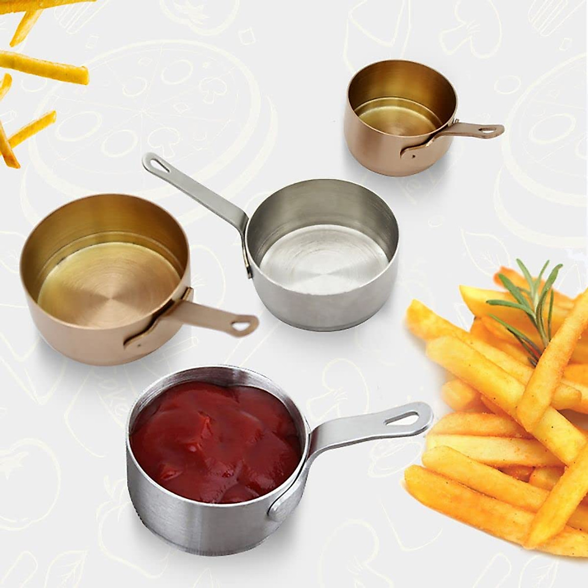 2pcs Mini Sauce Pan, Stainless Steel Milk Pot, Cooking Sauce Cup with Handle
