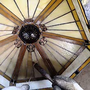 WERFACTORY Tiffany Floor Lamp Yellow Hexagon Stained Glass Mission Light 12X12X66 Inches Torchiere Standing Corner Torch Uplight Decor Bedroom Living Room Home Office S011 Series