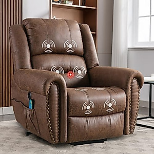 ANJ Large Power Lift Recliner Chairs with Massage and Heat Breathable Faux Leather Electric Lift Chairs for Elderly, Heavy Duty Big Man Recliners Power Reclining Chair with USB Port (Nut Brown)