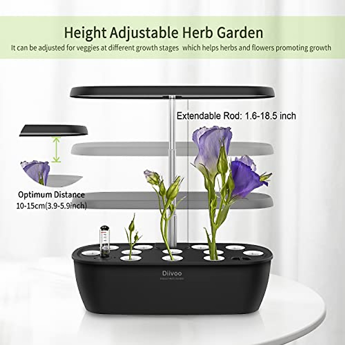 Diivoo Indoor Herb Garden, 12 Pods Hydroponics Growing System with Grow Light, Smart Garden Planter for Family Home Kitchen, Automatic Cycle Timer Germination Kit, Height Adjustable