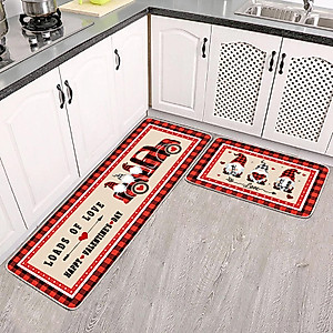 Svepndic Buffalo Plaid Mats Set of 2 Valentine's Day Kitchen Rugs Gnome Decorative Doormat Seasonal Holiday Wedding Party Profile Floor Mat for Home Kitchen