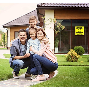 6 Pack Smile You're On Camera Sign, 6" x 6" Video Surveillance Signs, Self Adhesive Vinyl Decal UV Protected & Weatherproof Home Security Stickers, Indoor and Outdoor Use Yellow, Black