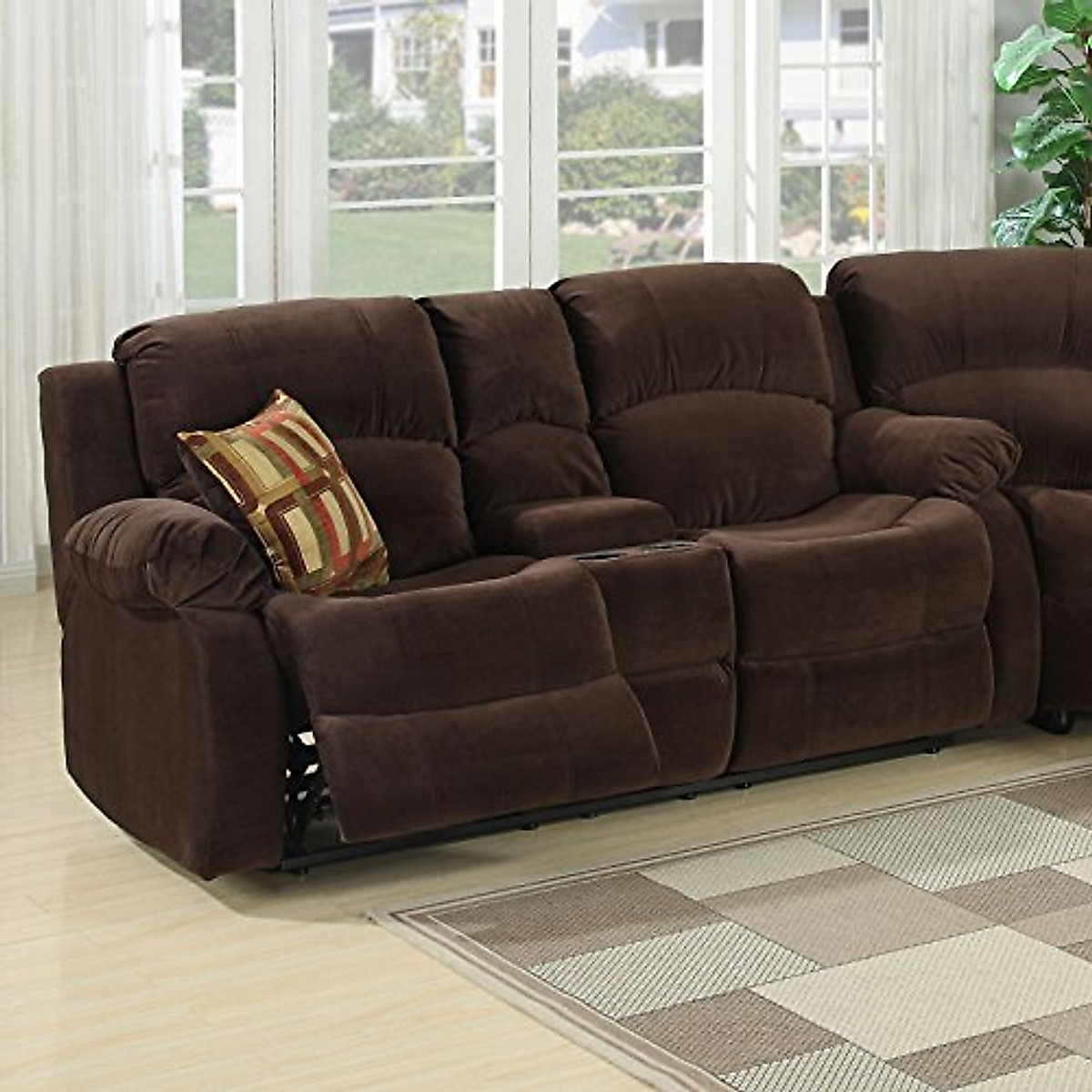 AC Pacific Tracey Collection Contemporary 3-Piece Tufted Living Room Set with Sectional, Queen Sofa Bed, and Reclining Loveseat with Storage Console and Cup Holders, Chocolate