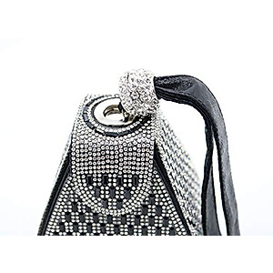allx Full Rhinestone Fashion Evening Bag Triangle Women (black silver)
