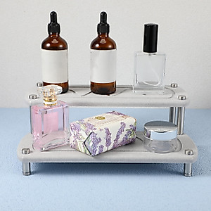 Kigley 2 Sets of Double Tiered Sink Caddy Instant Dry Sink Organizer Bathroom Counter Diatomaceous Earth Fast Drying Stone Sink Tray with Stainless Steel, 11" x 4.3" Each, Gray, White and Dark Gray