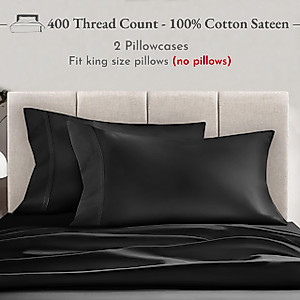 California Design Den King Size Pillowcase Set - 400 Thread Count, 100% Cotton Sateen, Luxury Set of 2 Pillow Covers, Breathable, Cooling, Soft for Comfortable Quality Sleep - Black