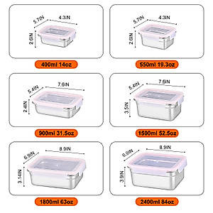 Cykorxicc 6pcs Large Stainless Steel Food Containers with Lids, Leakproof Meal Prep Containers, Airtight Kimchi Containers Reusable, Stackable/Oven/Dishwsher/Freezer Safe