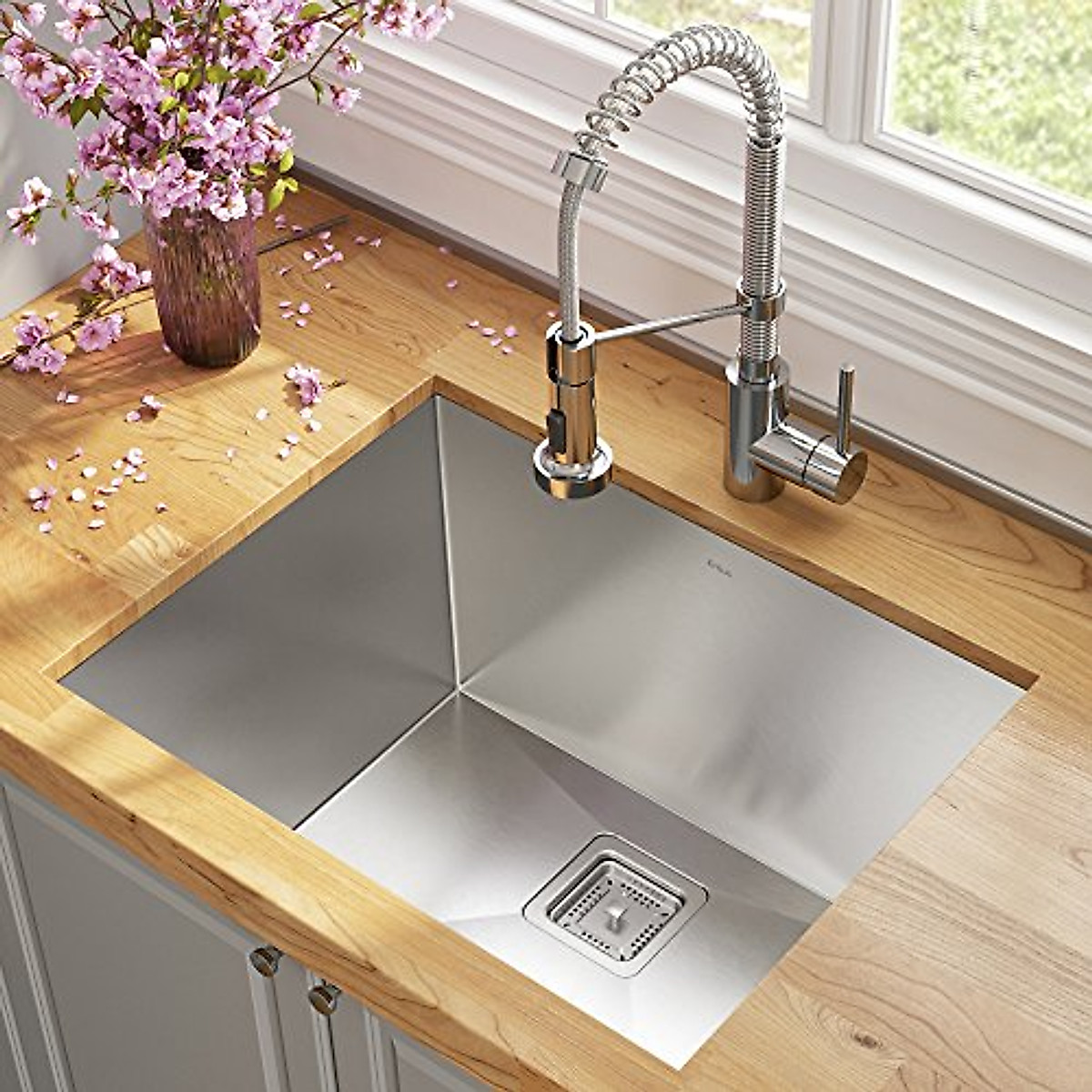 KRAUS 24-inch 18 Gauge Pax Laundry and Utility Sink Combo Set with Bolden 18-inch Kitchen Faucet and Soap Dispenser, Chrome KHU24L-1610-53CH
