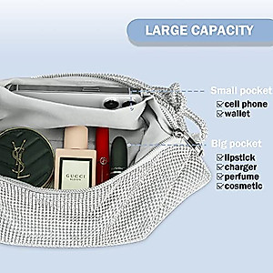 Rhinestone Hobo Bag for Women Chic Sparkly Evening Handbag Clutch Bag Shiny Purse for Party Club Wedding with Earrings