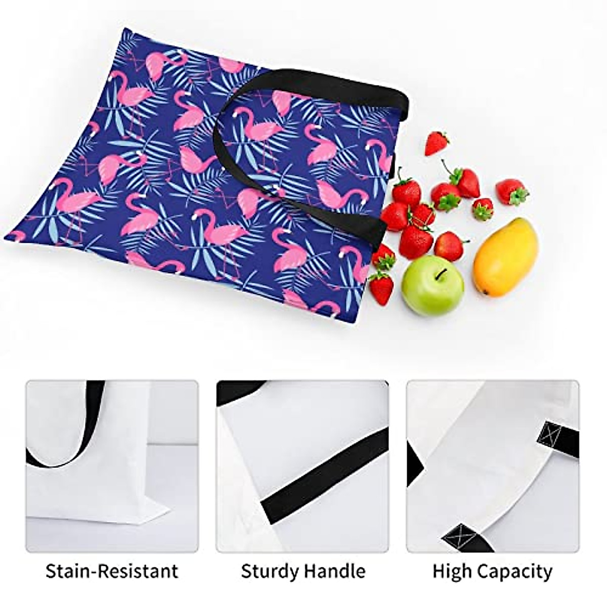 Dylaca 2pcs Pink Flamingo Bag Decorations and Flamingo Tote Bag Gifts,Canvas Animal Tote Bags for Women Men.Pink Flamingo With Leave.