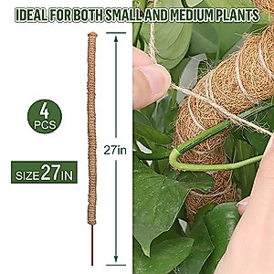 Whonline Moss Pole, 4 PCS 27 Inches Plant Sticks Support, Plant Stakes for Indoor Plants, Monstera, Pothos