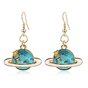 WUWEIJIAJIA Unique Creative White Astronaut Stud Earrings Asymmetric Spaceman Star Moon Earrings Blue Planet Cloud Stud Dangle Earrings (Style-8)