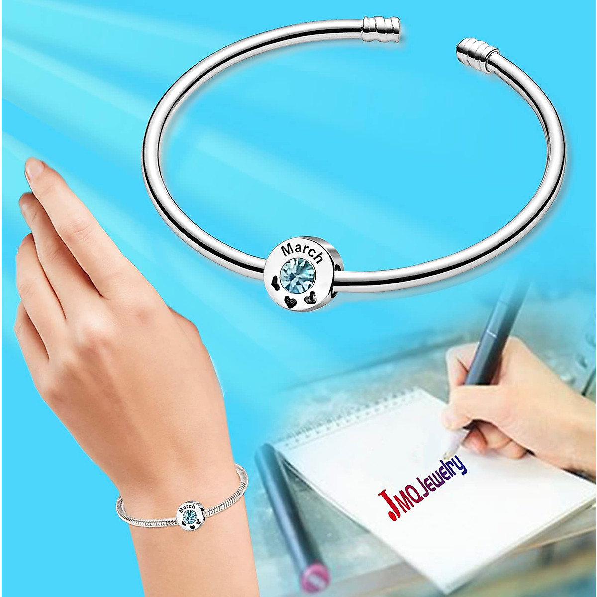 JMQJewelry Birthday Birthstone March Fleur De Lis Sister Daughter Family Heart Love Womens Bead Charms for Bracelsets Father Daughter Key Nana Easter Jewelry