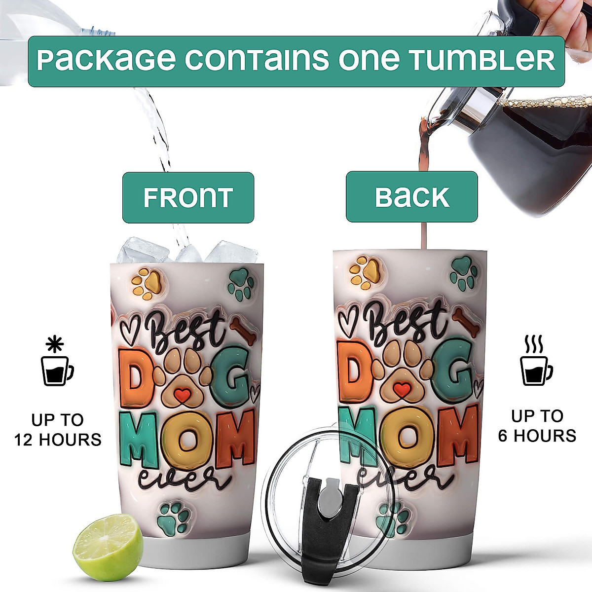 Fancyfams Best Dog Mom Tumbler, 20 oz Stainless Steel Thermal Insulated Coffee Mug, Dog Mom Gifts for Women, Cup Tumbler for Women, (20oz)