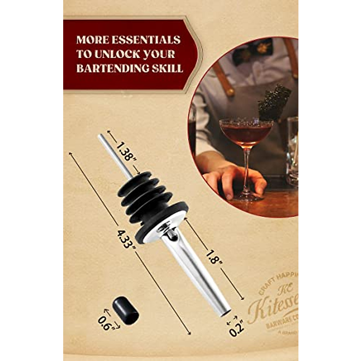 KITESSENSU 14 Pack Liquor Pourers, Stainless Steel Liquor Bottle Pourers for Alcohol, Bar Accessories Pour Spouts with Rubber Dust Caps