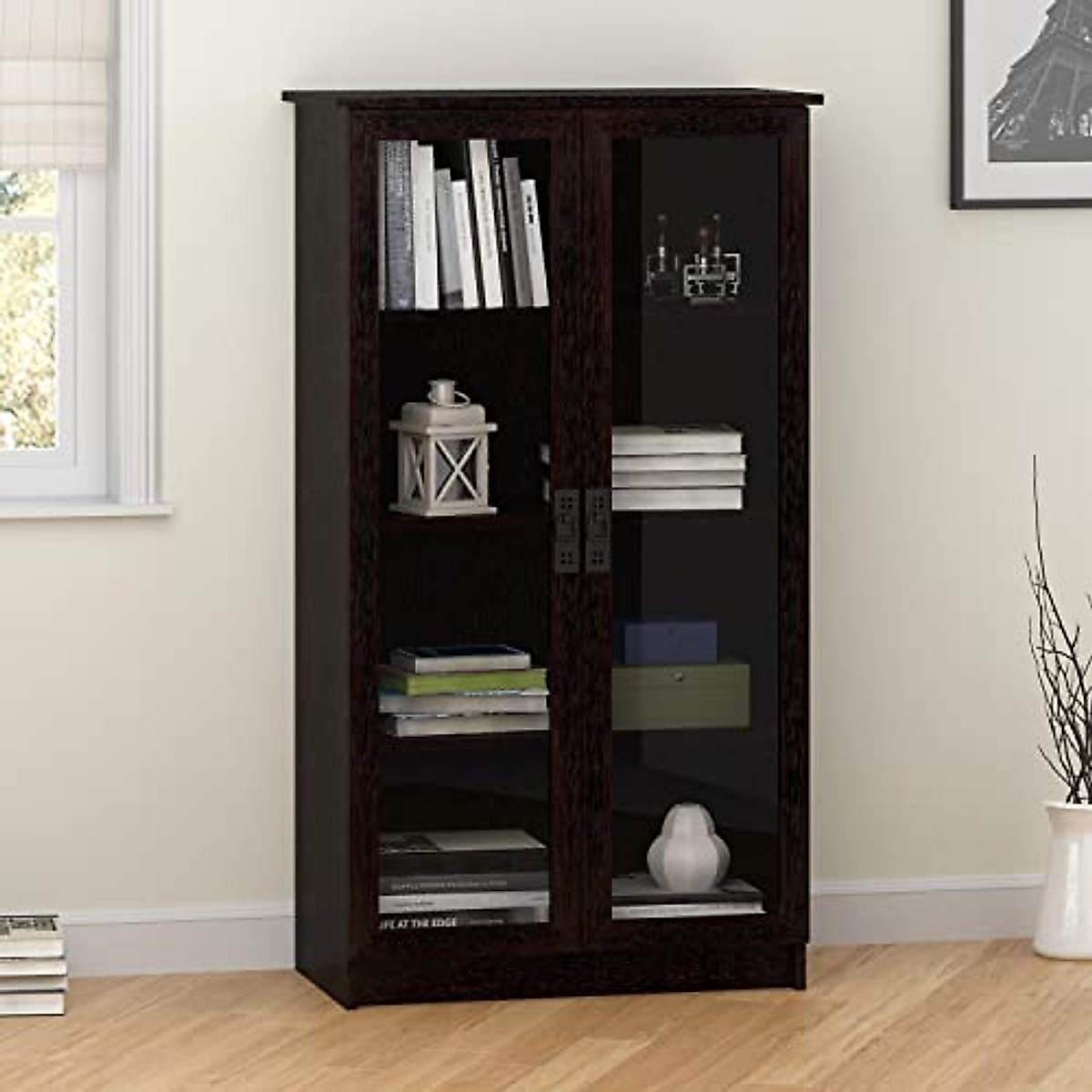 Ameriwood Home 4-tier Quinton Point Glass Door Bookcase, Espresso