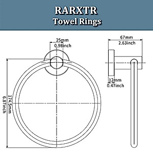 RARXTR Matte Black Hand Towel Holder for Bathroom Kitchen Towel Ring Modern Rounded Base Wall Mount SUS304 Stainless Steel