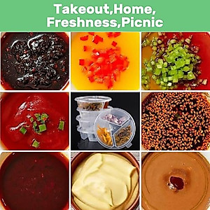 30PCS Three Compartment Condiment Container,CXKEJI Reusable 2 Compartment Snack Containers, Disposable Double Condiment Containers with Lids Perfect for To-go Condiments Sauce or Dips