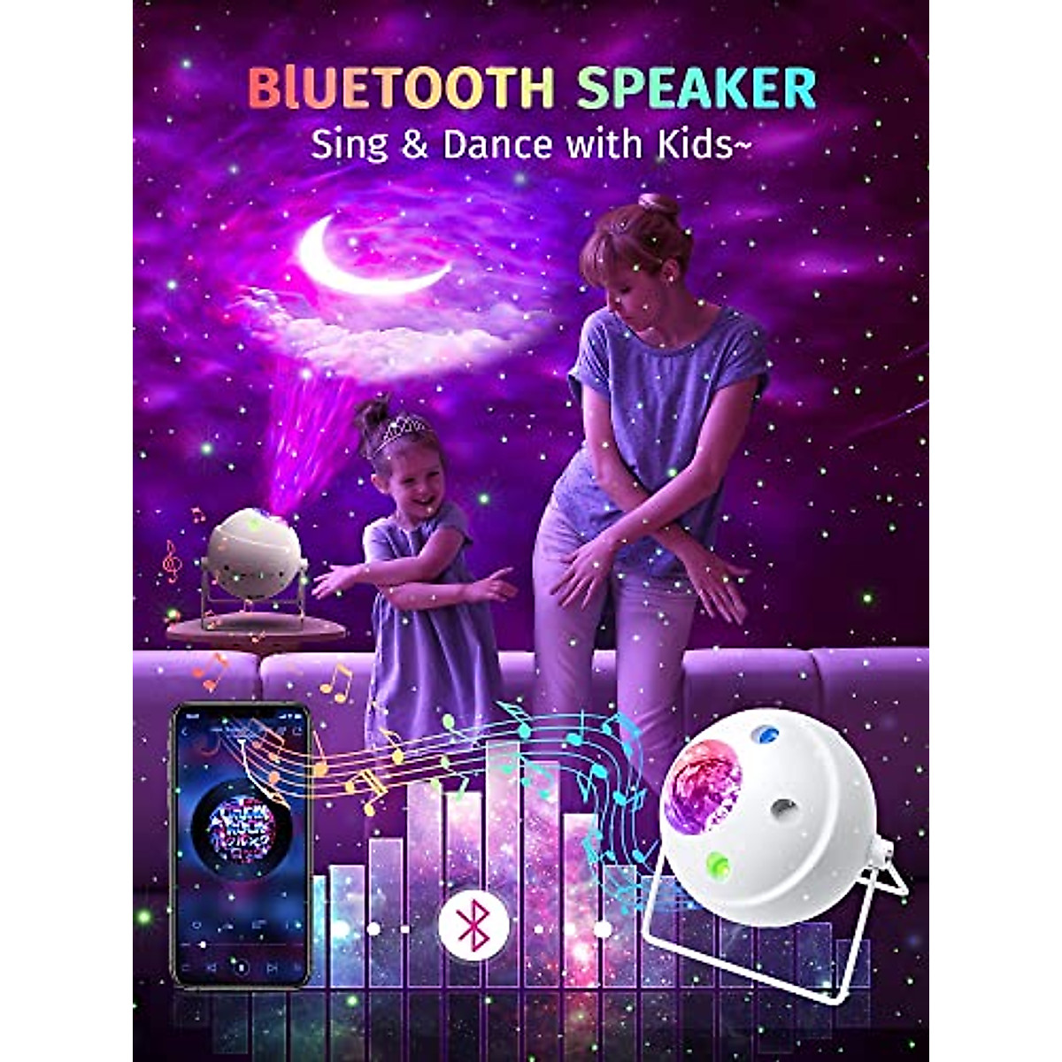 One Fire Galaxy Projector Starlight Projector Moon Projector, 48 Light Modes+Rotating Star Projector Galaxy Light Projector for Bedroom, Bluetooth Starry Night Light Projector,Charisma Gifts for Kids