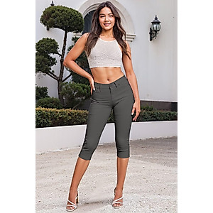 Hybrid & Company Women's Hyper Stretch Denim Capri Short Jeans Q44876 CHARCOAL Xlarge