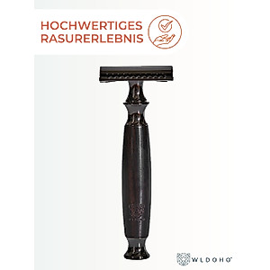 WLDOHO Double Edge Safety Razor - Natural Wooden Handle, Zero Waste and Plastic Free - Reusable Safety Razor for Men and Women - Traditional Shaver with 5 Blade