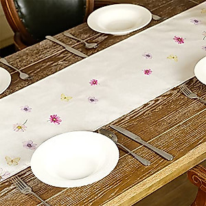 ARKENY Spring Summer Flower Butterfly Table Runner 13x72 Inches,Seasonal Burlap Farmhouse Indoor Kitchen Dining Table Decoration for Home Party
