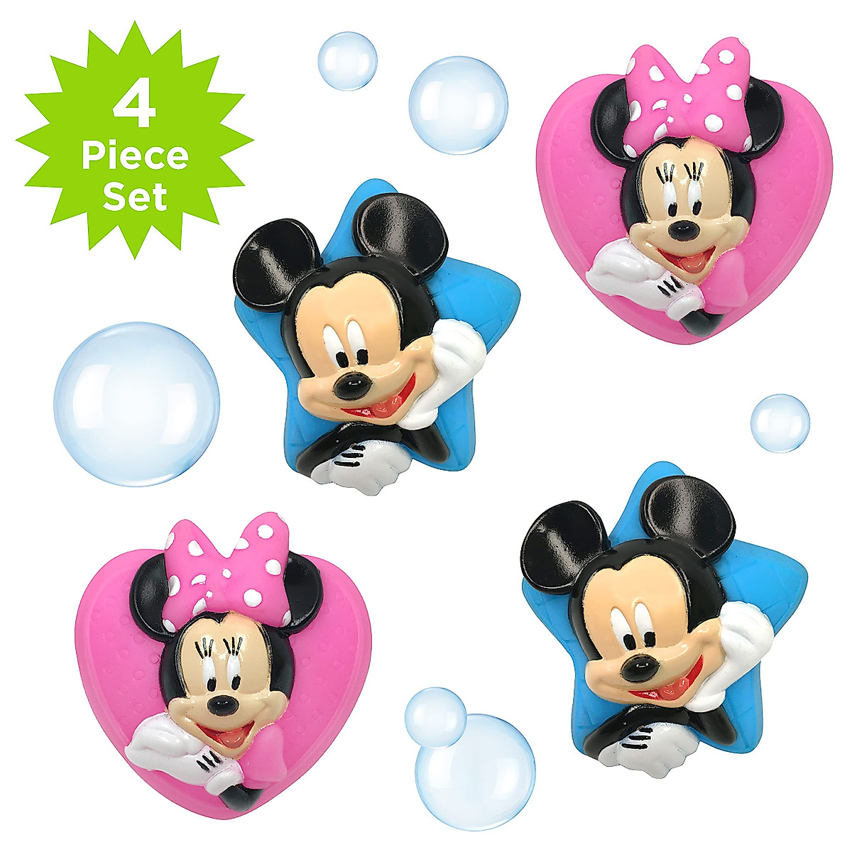 Disney Mickey and Minnie Squirt Toy Set for Childrens' Bath Time Fun, Blue/Pink, 4 Piece