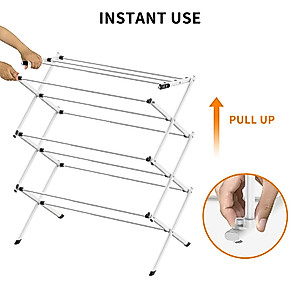 Rbitroise Clothes Drying Rack, Drying Rack Clothing,3-Tier Laundry Drying Rack for Clothes, Expandable Metal Clothing Dryer Rack, Folding Clothes Rack,Collapsible Towel Rack, Air Drying Rack-White