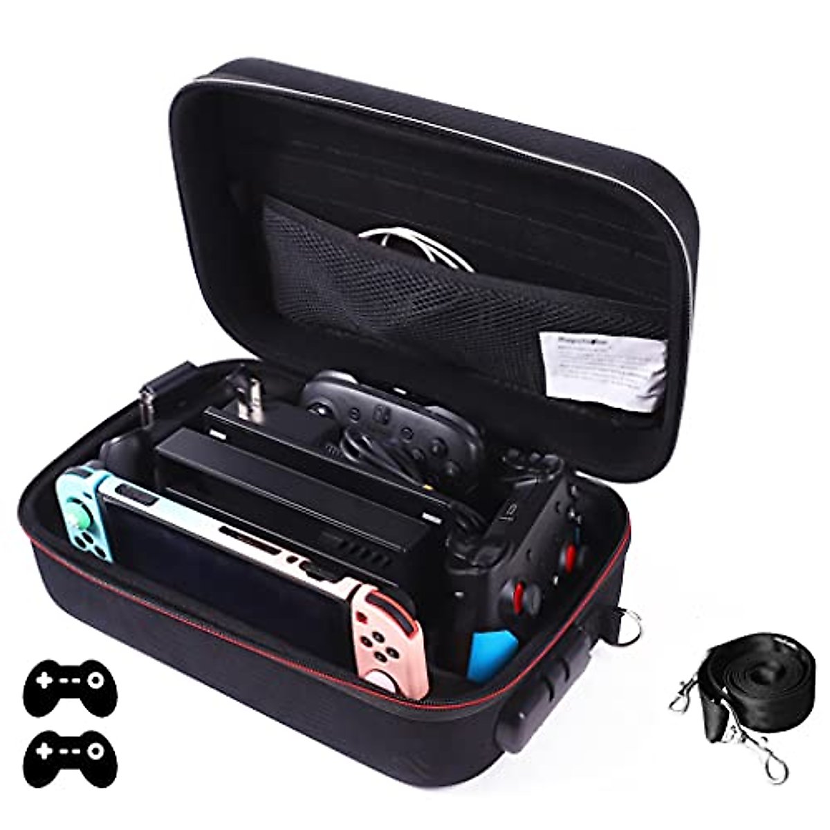 Magictodoor Locking Carrying Case for Nintendo Switch / Switch OLED Protective Hardshell Messenger Bag for Console, 2 Pro Controller, Dock, AC Adapter Cable & Accessories
