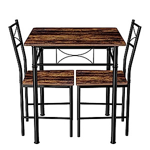 JOIN IRON 3-Piece Kitchen Dining Room Table Set for Small Spaces，Iron Wood Square Table with 2 Chairs for Kitchen Dining Room Furniture