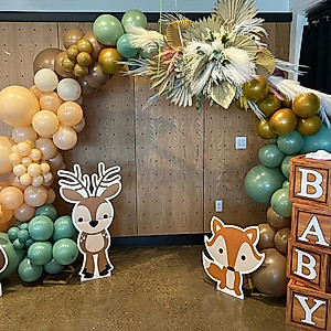 Woodland Animals Balloon Garland Arch Kit, 130pcs Woodland Themed Sage Green Brown Balloons Neutral Forest Animal Baby Shower Party Supplies Gender Reveal Oh Baby Jungle Decorations
