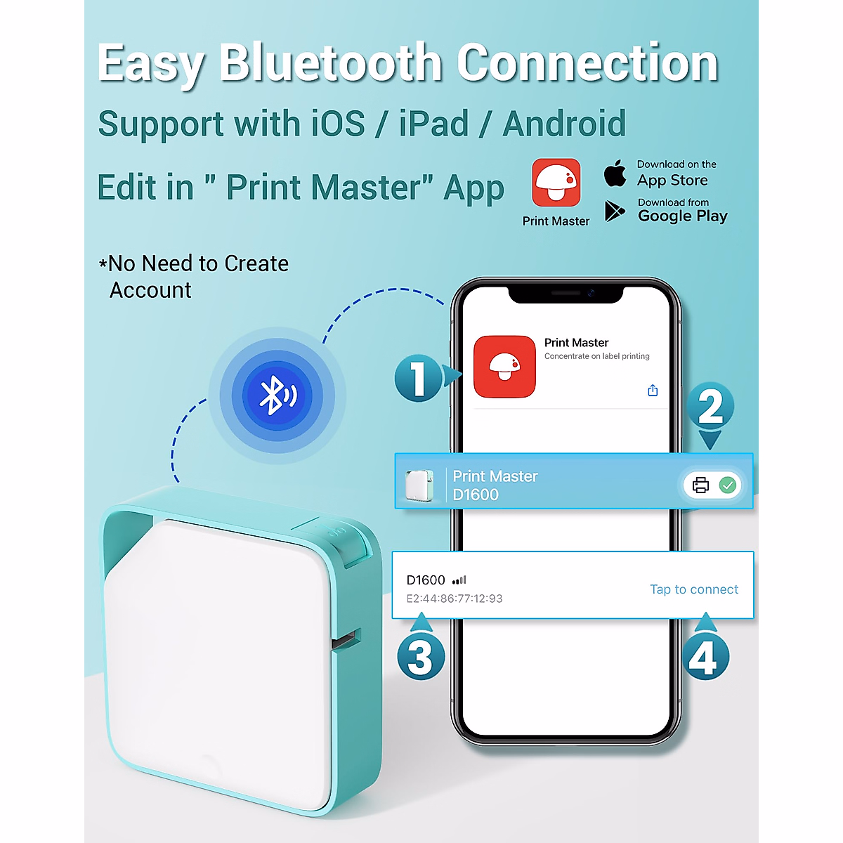 Vixic Label Maker Machine with Tape D1600 Label Maker Bluetooth Label Printer Sticker Maker for Phone Labeler Machine with Multiple Templates for Home, Office, School, Storage, Kitchen, Gift Labeling