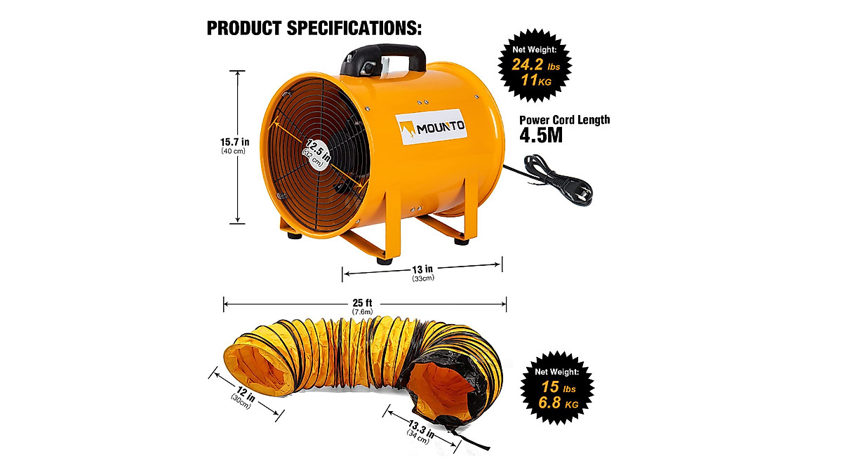 MOUNTO COMBO Heavy Duty Cylinder Fan - 2900 CFM Portable Ventilation