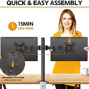 MOUNTUP Dual Monitor Desk Mount, Fully Adjustable Dual Monitor Arm for 2 Max 32 Inch Computer Screens up to 17.6lbs, Dual Monitor Stand Fit Two VESA 75x75&100x100, with C-Clamp and Grommet Base MU0002