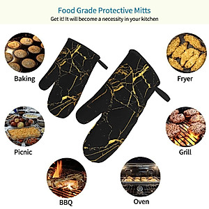 Black Gold Marble Oven Mitts Waterproof Non Slip Heat Resistant Kitchen Gloves for Baking Cooking Grilling BBQ