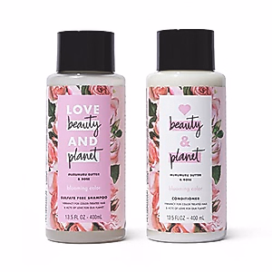 Love Beauty and Planet Shampoo & Conditioner Murumuru Butter & Rose 2 Count for Color-Treated Hair Shampoo and Conditioner Silicone Free, Paraben Free and Vegan 13.5 oz