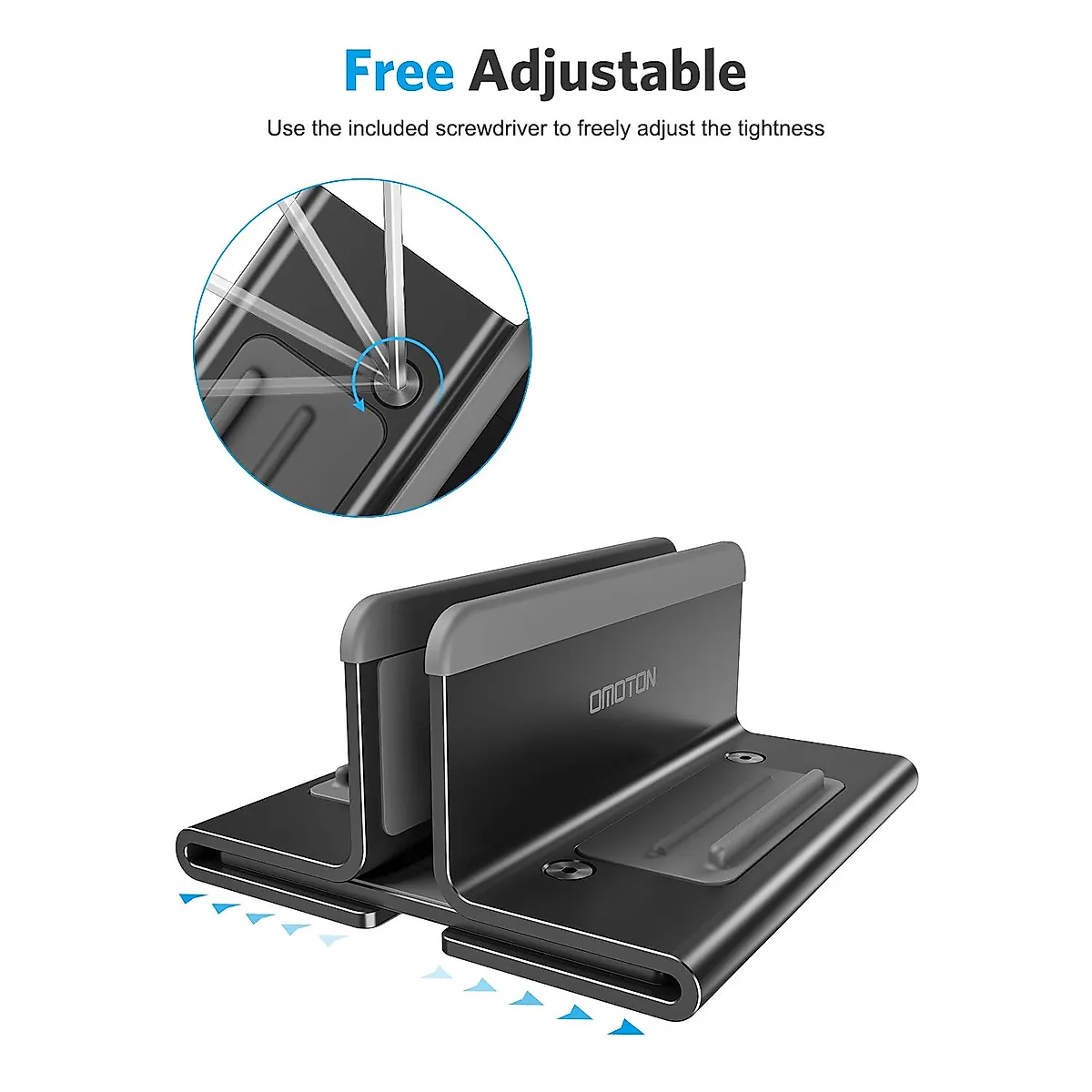 OMOTON Upgraded Laptop Vertical Stand, 3-in-1 Laptop Holder Dock with Sturdy Silicone Pads for Ultra Protection, Suitable for iPhone/iPad/MackBook Pro/Surface/Samsung/Android Tablets, Black