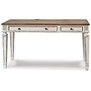 Signature Design by Ashley Realyn Farmhouse 60" Home Office Desk with USB Charging, Chipped White