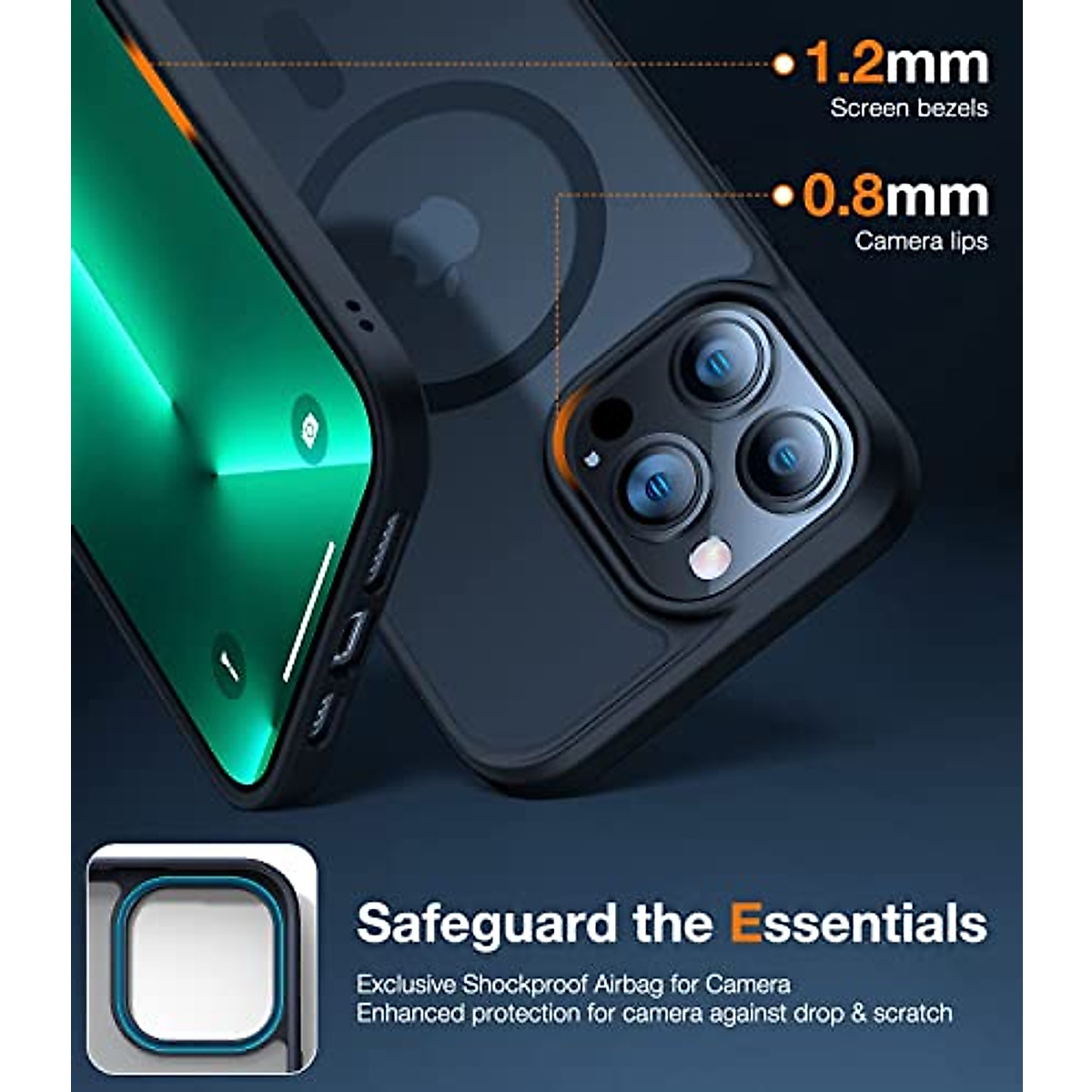 TORRAS Stronger Magnetic for iPhone 13 Pro Case, Military Grade Drop Tested, Compatible with MagSafe, Slim Protective Translucent Matte Silicone Case for iPhone 13 Pro Phone Case, Translucent Black