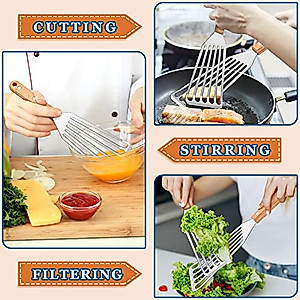 Joyfair Fish Spatulas Set, 2Pcs Metal Slotted Turner with Wooden Handle for Grilling Frying, Stainless Steel BBQ Flipper Spatula for Griddle Flattop, Thin Edge for Easy Turning & Flipping Pancake Meat