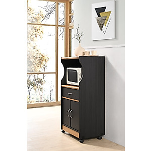 HODEDAH IMPORT Microwave Cart with One Drawer, Two Doors, and Shelf for Storage, Black-Beech.