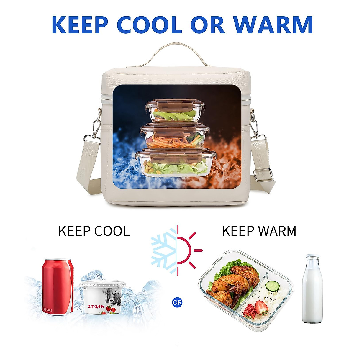 Insulated Lunch Bag for Women Adult Lunch Box Lightweight Waterproof Lunchbox Soft Cooler Reusable Lunch Bags for Work(Cream, Medium)