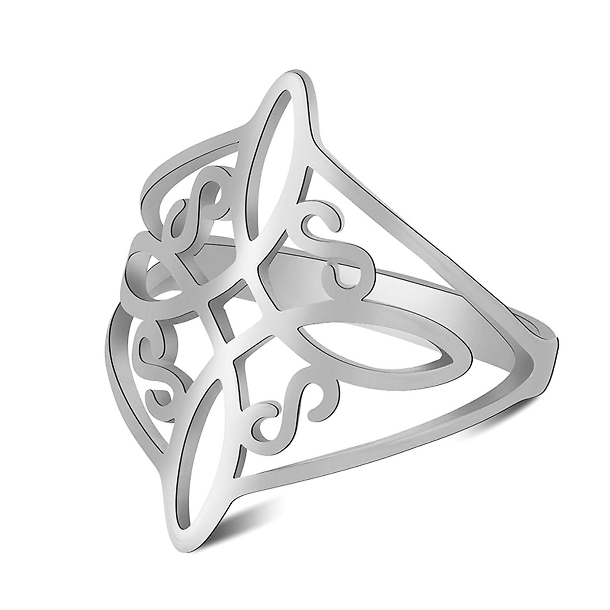 TEAMER Witches Knot Ring Stainless Steel Witchcraft Celtic Amulet Ring Geometric Celtic Knot Ring Vintage Jewelry For Women (8, Style 2 -Silver)