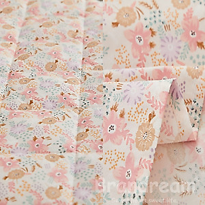 Brandream Vintage Toddler Bedding Set for Girls Pink Floral Comforter Quilt Bedding Bed in A Bag Farmhouse Sheet Set with Pillowcase Adorable Pokla Dot, 4 Piece