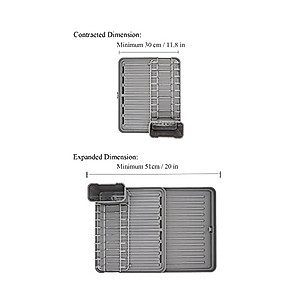 Alta by Auggie Chino Expandable Dish Drying Rack with Drainage Spout, Stainless Steel, Movable Utensil Drainer, (Black)