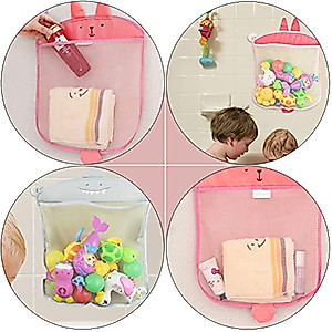 balacoo 2pcs Wall Mounted Storage Bag Cartoon Mesh Bath Toy Organizer Suction Cup Hanging Basket for Kitchen Bathroom Wall Door Closet 42X35CM