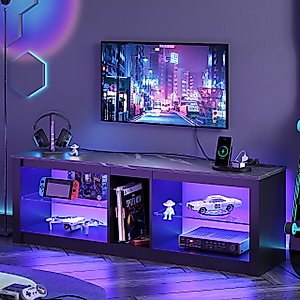 Bestier 55 inch LED TV Stand with Power Outlet, LED TV Stand for Xbox, Gaming Entertainment Center with Storage for 55/60/65inch TV,Modern TV Cabinet for Living Room Black Marble