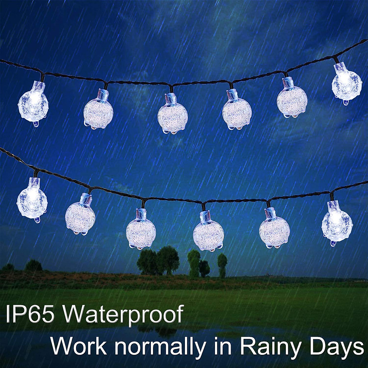 Sakruda Solar String Lights 60LEDS 37FT,Solar or USB Powered,Waterproof Crystal Balls with 8 Lighting Modes,Outdoor Garden Fairy Light for Patio Lawn,Home,Wedding Party,Christmas Decoration(White)