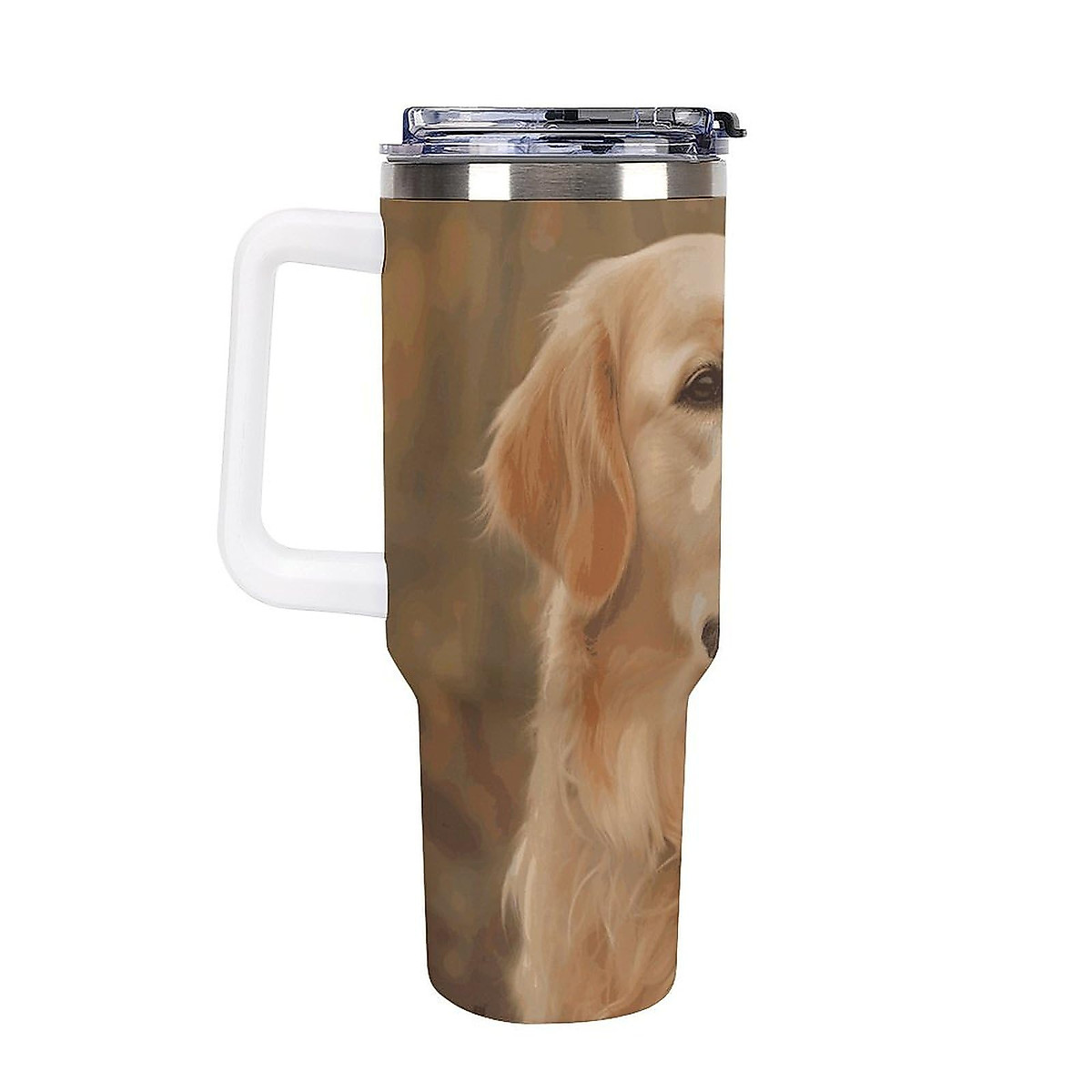 LLUTSNTH 40 Oz Vacuum Tumbler with White Handle Leakproof Insulated Tumbler Golden Retriever Stainless Steel Travel Mug with Lid And Straw Coffee Cup Cute Water Bottles Cup Holder Friendly